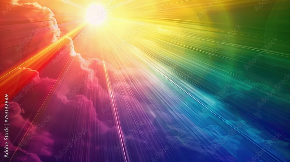 Rays of light in a prismatic spectrum, diverging from a single point ...
