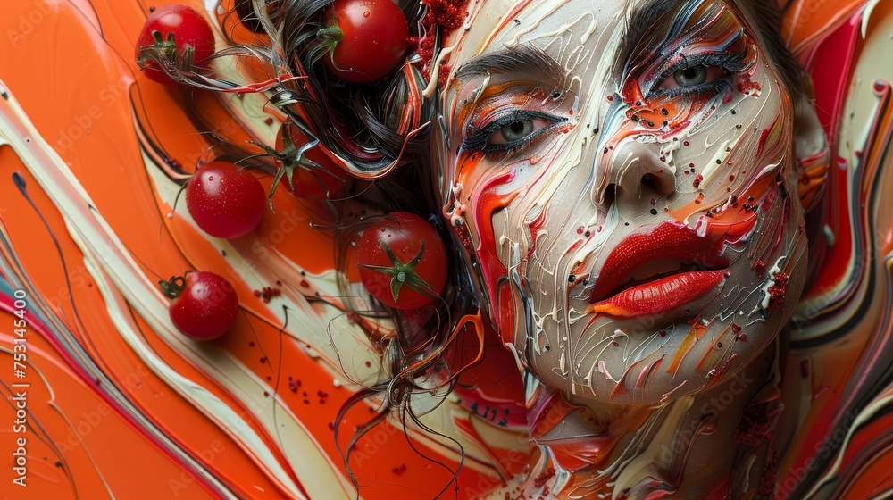 An avant-garde makeup design on a woman's face, incorporating elements ...