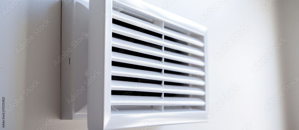 Close focused image of vent on the white wall Plastic grid part of home ...