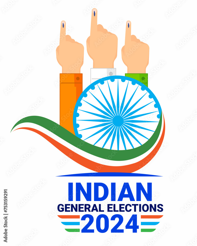 hand with voting sign of tri color of India general election campaign ...