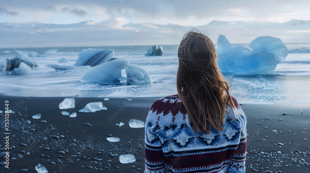 Iceland Amazing landscape at Iceberg beach. Tourist by icebergs on Ice ...