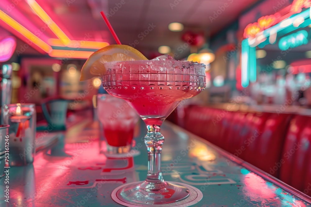 Retro 50s diner setup with a fun fizzy cocktail served in a unique ...