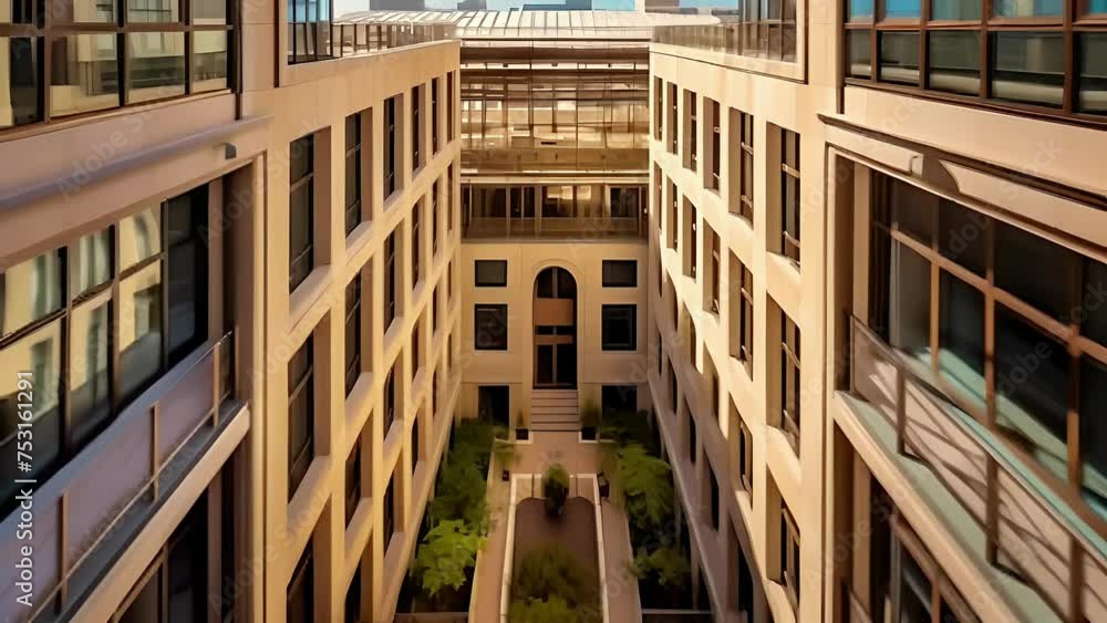 A modern architectural building with round glass facades and an atrium ...