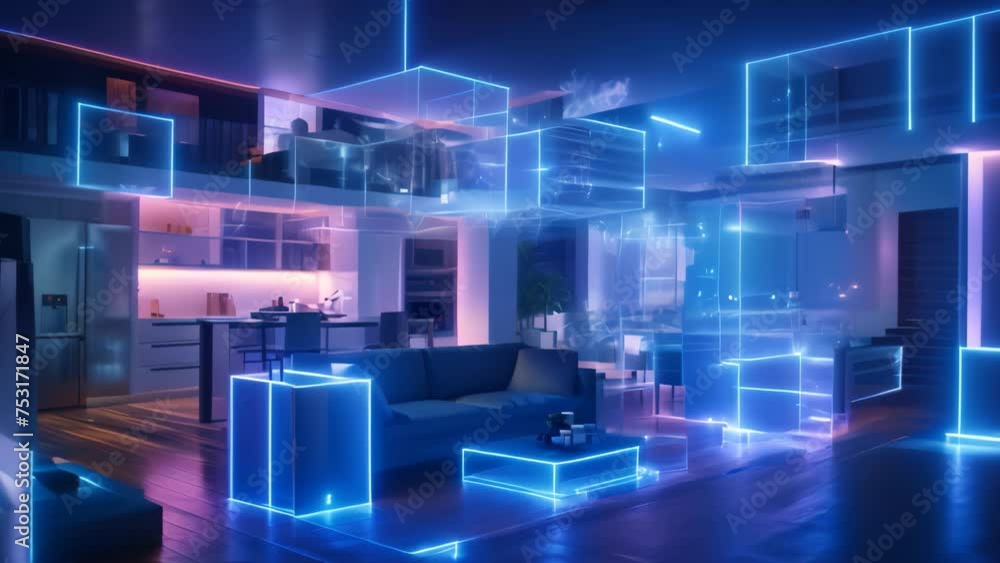 3d rendering of modern living room interior design with 3d cubes ...