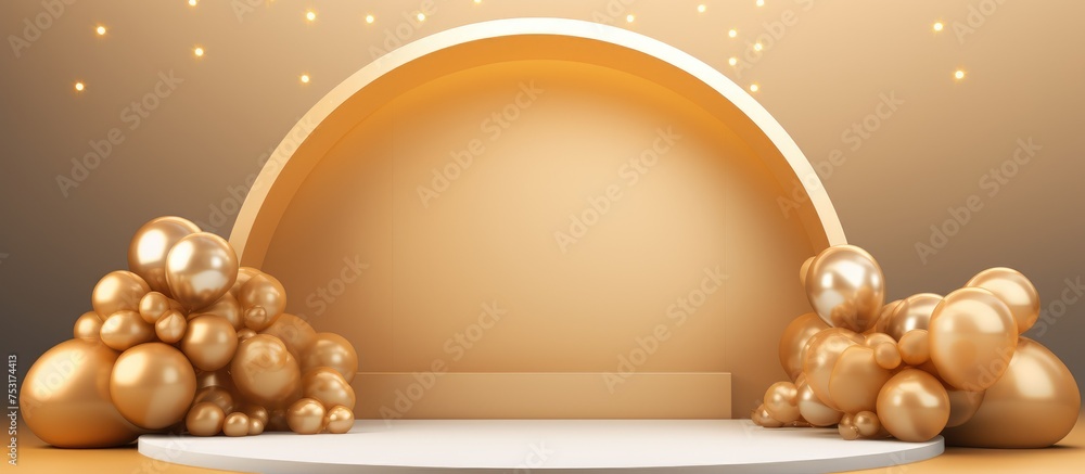 Golden metallic stage featuring air balloons circular platform and ...
