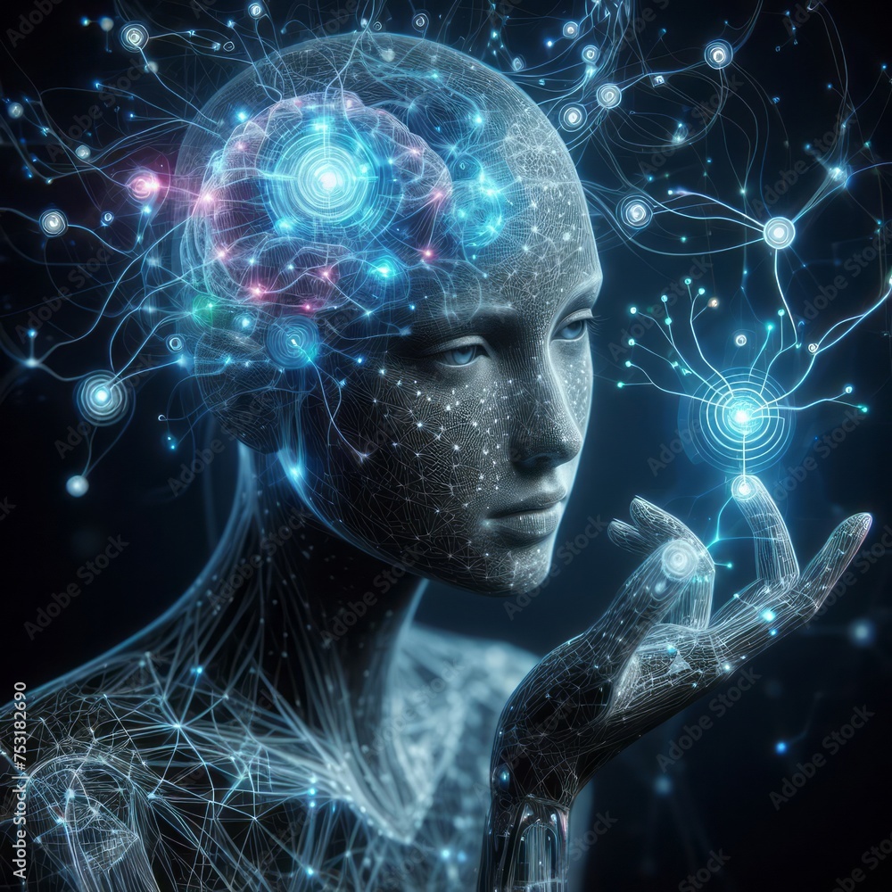 A visualization of a human-like figure with a mind exploding in a ...