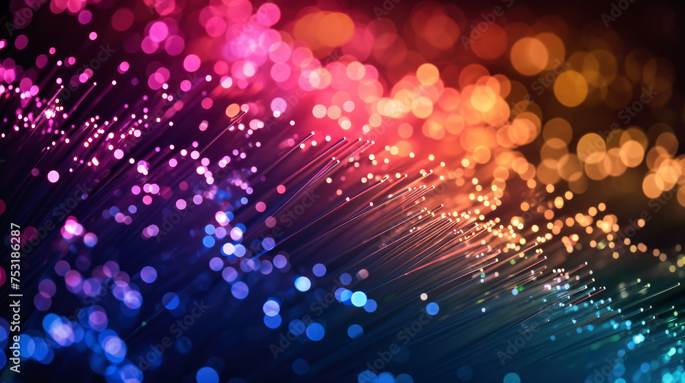 Photograph of fiber optic cables fanning out each strand illuminated ...