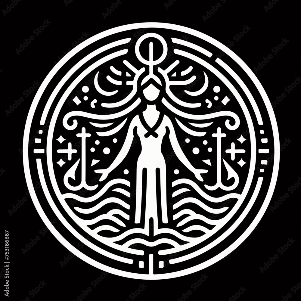 An ancient flat illustration of frigg goddess icon logo sticker tattoo ...