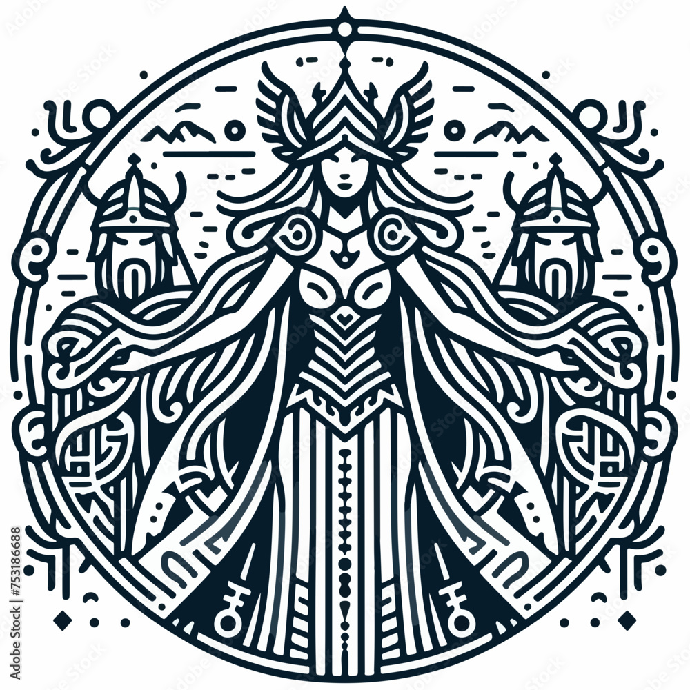 An ancient flat illustration of frigg goddess icon logo sticker tattoo ...
