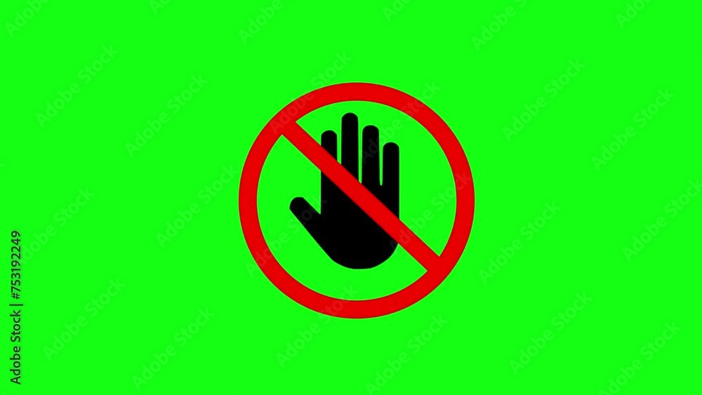 Stop hand sign animation. Stop flashing. Do not enter stop red sign ...