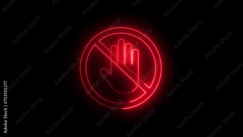 Neon line Stop hand sign animation. Stop flashing. Do not enter stop ...