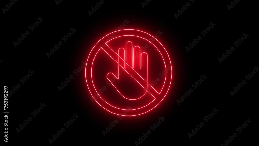 Neon line Stop hand sign animation. Stop flashing. Do not enter stop ...