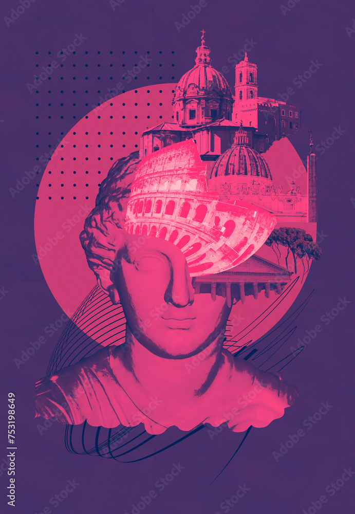 Rome famous landmarks collage. The modern art design from best views of ...