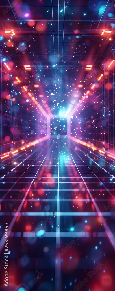 Futuristic Neon Light Space with Glowing Wall and Blue Tunnel, To ...