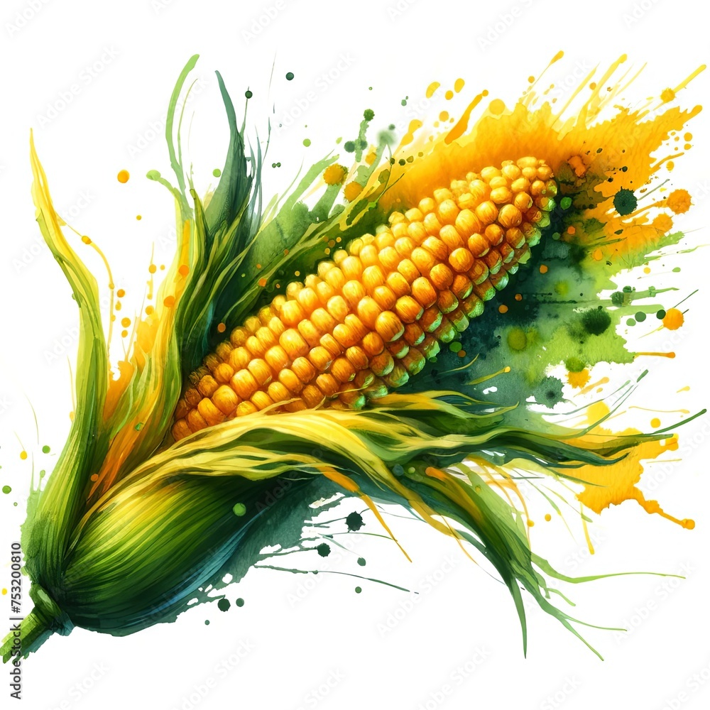 Watercolour Sweet Corn. Abstract Watercolor Blot in Form of Sweet Corn ...