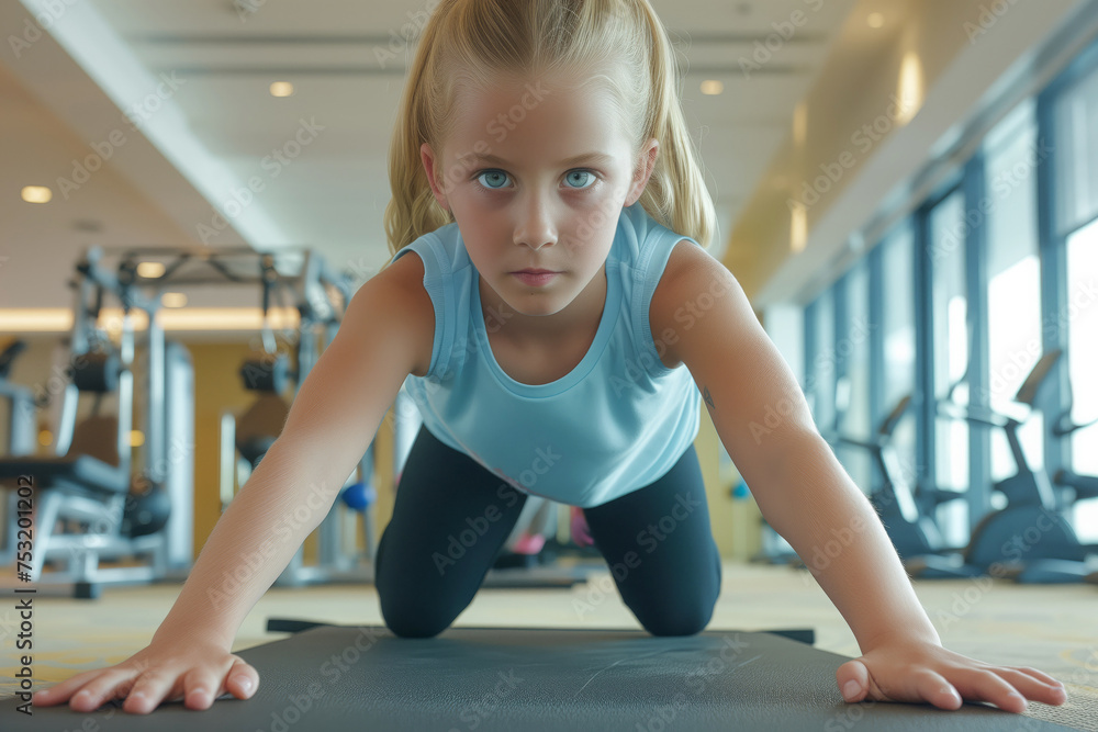 Child's workout session: little girl in gym, promoting active lifestyle ...