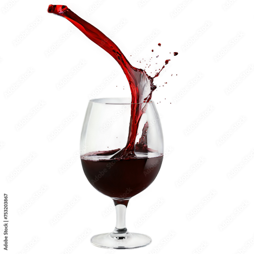 Wine glass with wine abstractly coming out of the glass, splashing ...