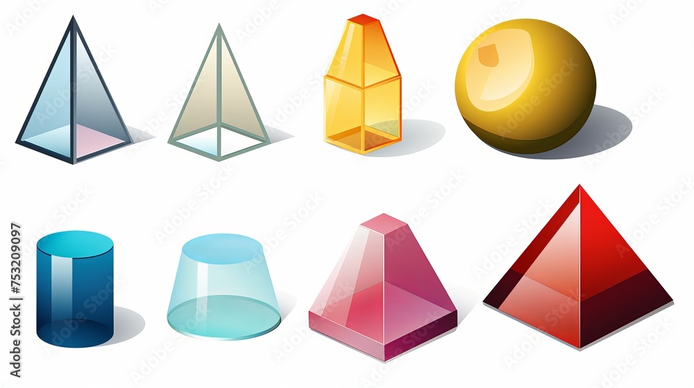 Geometry solids including cubes, rectangular prisms, pyramids ...