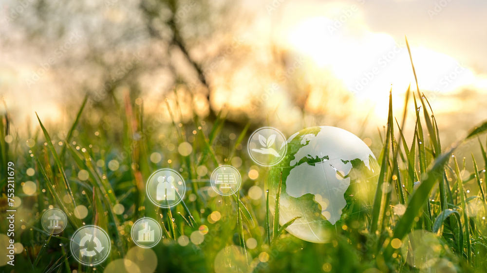 ESG Glass globe environment earth ball europe asia africa sustainable ...