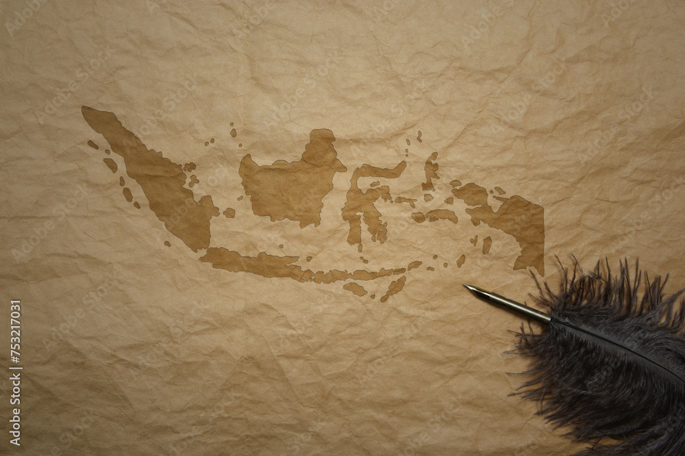 map of indonesia on a old paper background with old pen Stock Photo ...