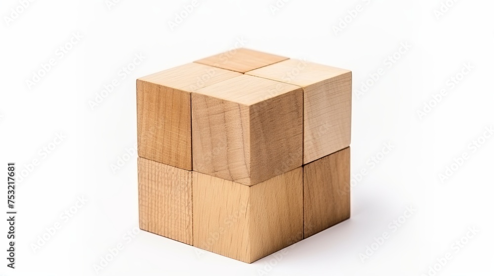 Wooden geometric shapes in the form of cubes are isolated on a white ...