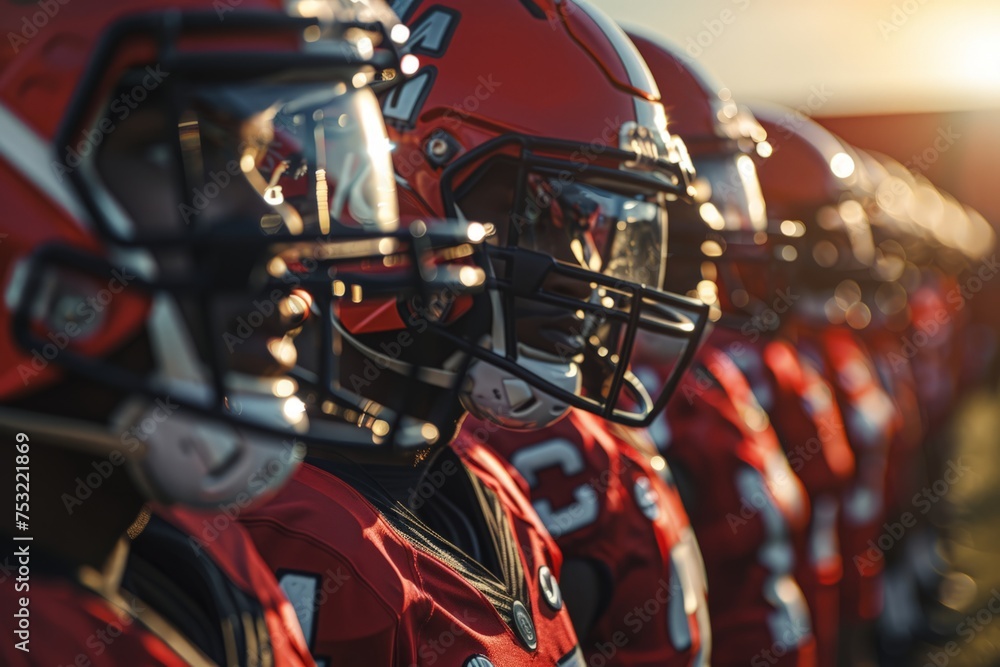 Row of Football Players in Red Uniforms Stock Photo | Adobe Stock
