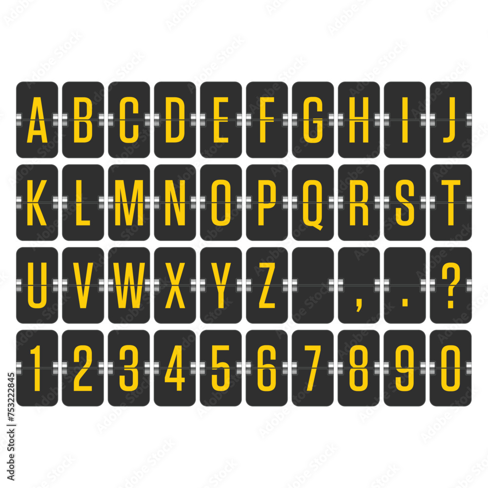 Realistic flip Alphabet and numbers. Flip board font set, mechanical ...