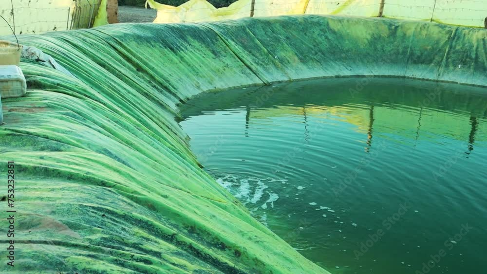 plastic water retention basin for irrigation in agriculture. water that ...