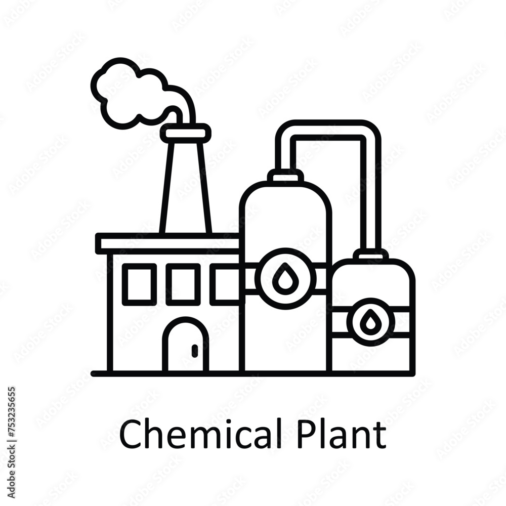 Chemical Plant vector outline icon design illustration. Manufacturing ...