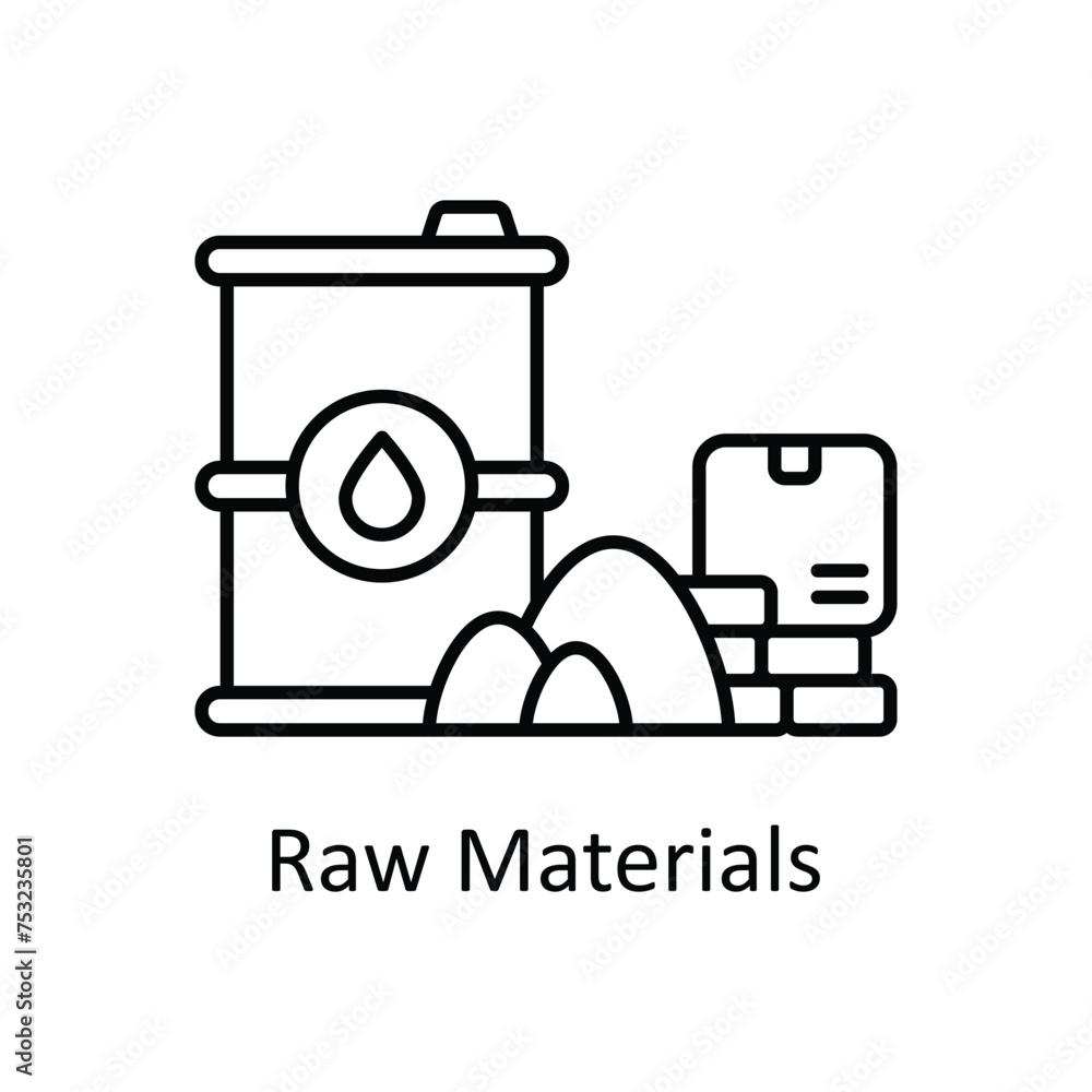 Raw Materials vector outline icon design illustration. Manufacturing ...
