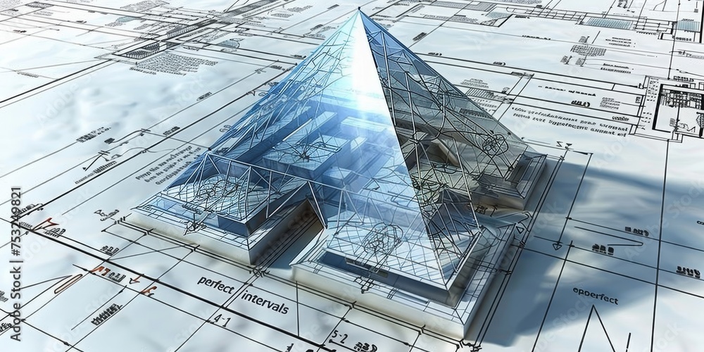 Translucent 3D Structure Rises from Blueprints, Representing the ...