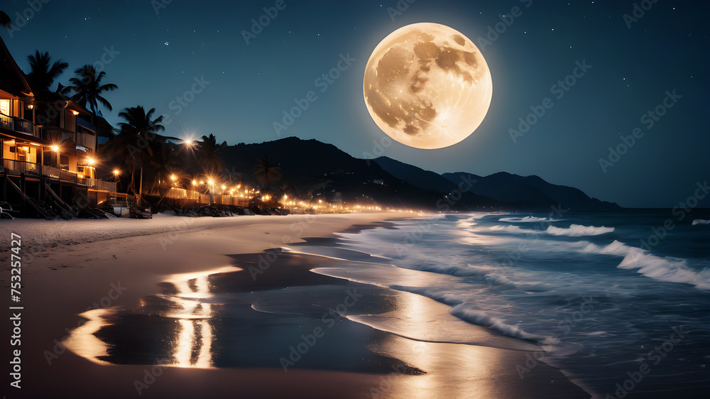 Picture a quiet beach at night, bathed in the soft glow of a full moon ...
