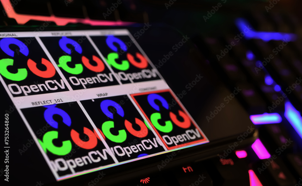 Viersen, Germany - March 1. 2024: Closeup of smartphone screen with logo lettering of OpenCV ...