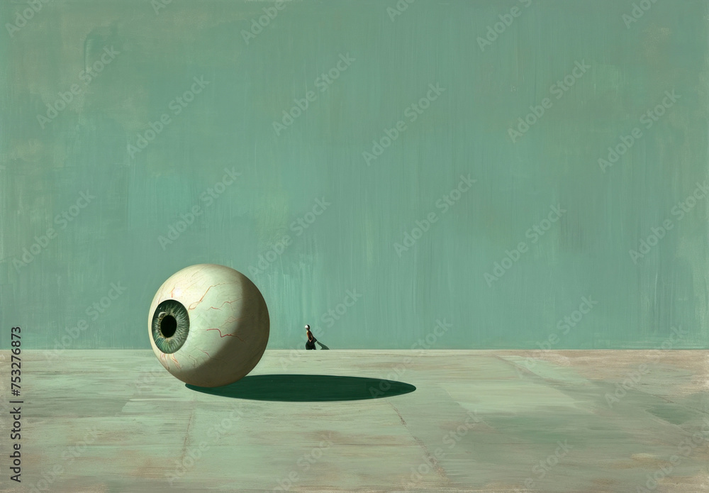 Mystical Eye Gazing Upon Enigmatic Object in Spacious Room with Figure ...