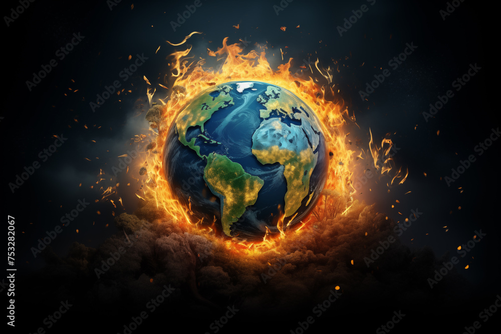 Earth Day poster illustrating risks of wildfires, common now because of climate change and ...