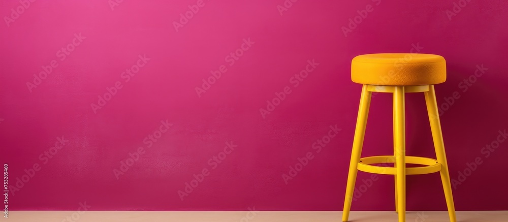 Yellow bar stool with magenta background and blank space on wall ...