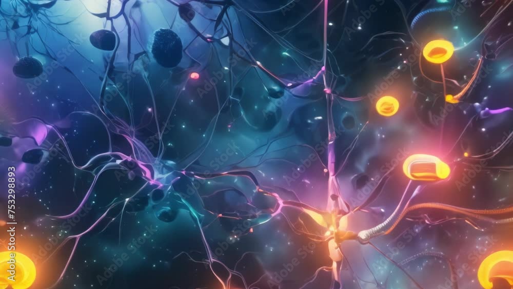 Vibrant synapses with a colorful cosmic backdrop, depicting neural ...