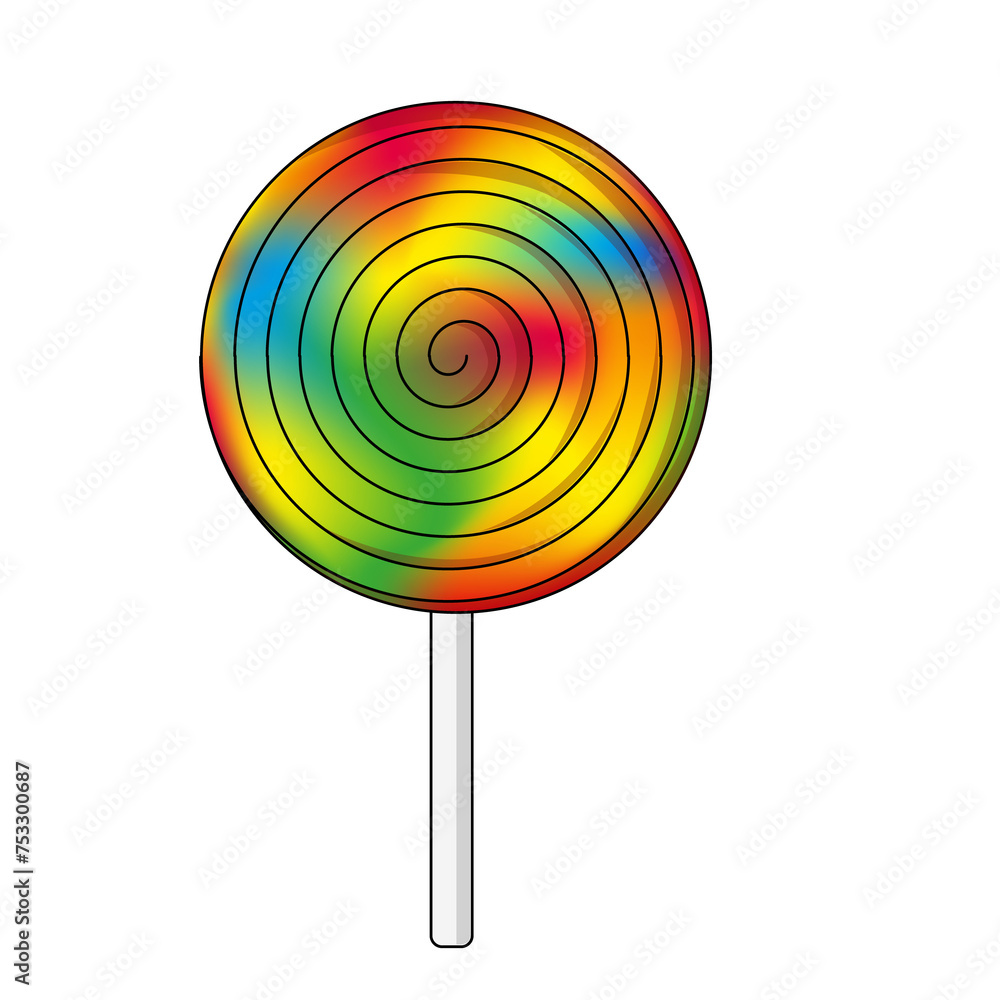 Ilustración de una paleta de caramelo multicolor en forma de espiral ...