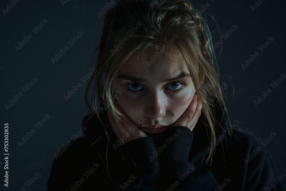 Sad teenager student suffering from bullying feeling lonely. Unhappy ...