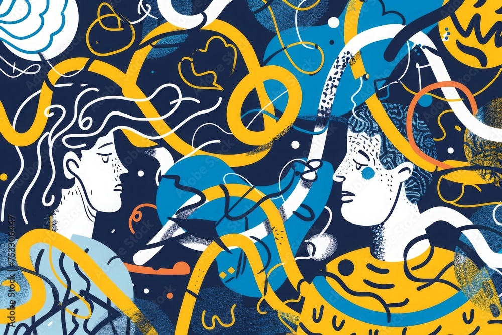 ภาพประกอบสต็อก Abstract doodle vector line illustration. Tangled ...