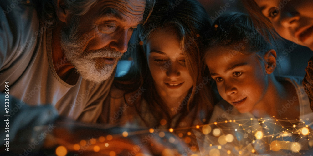 a multi-generational family with an interactive family tree displayed ...