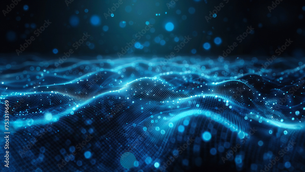 wave is reflected in a dark background, in the style of systems art ...