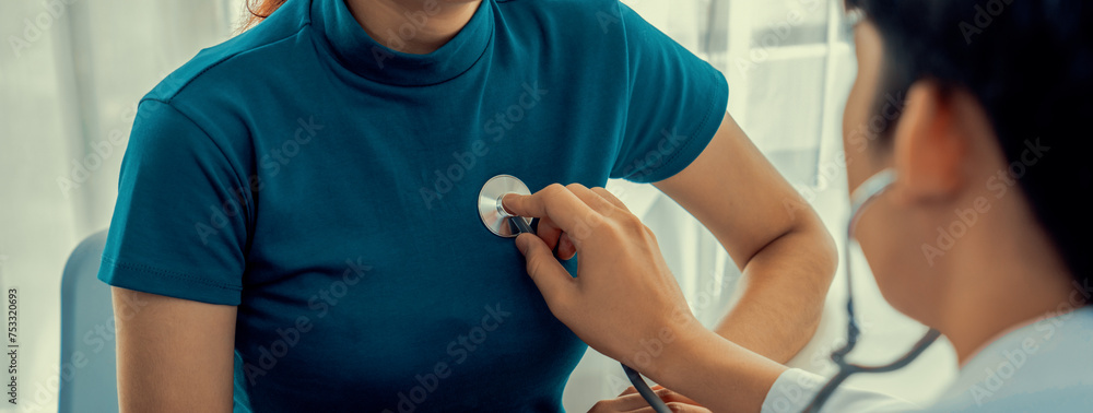 Patient attend doctor's appointment at clinic or hospital office ...