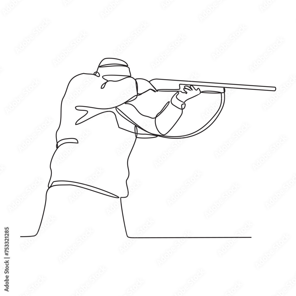 One continuous line drawing of a hunter is hunting animals in the ...