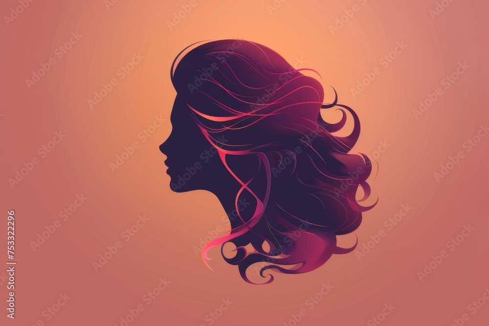 Profile of a female face with abstract design and warm color palette ...