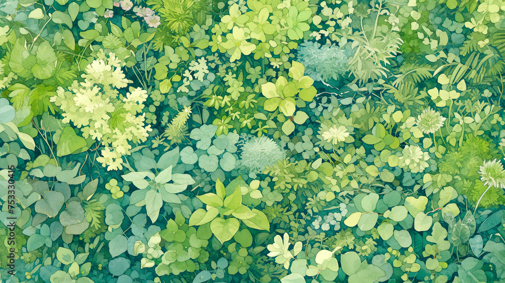 多種多様な植物の壁面緑化イメージのイラスト背景 Stock-Illustration | Adobe Stock