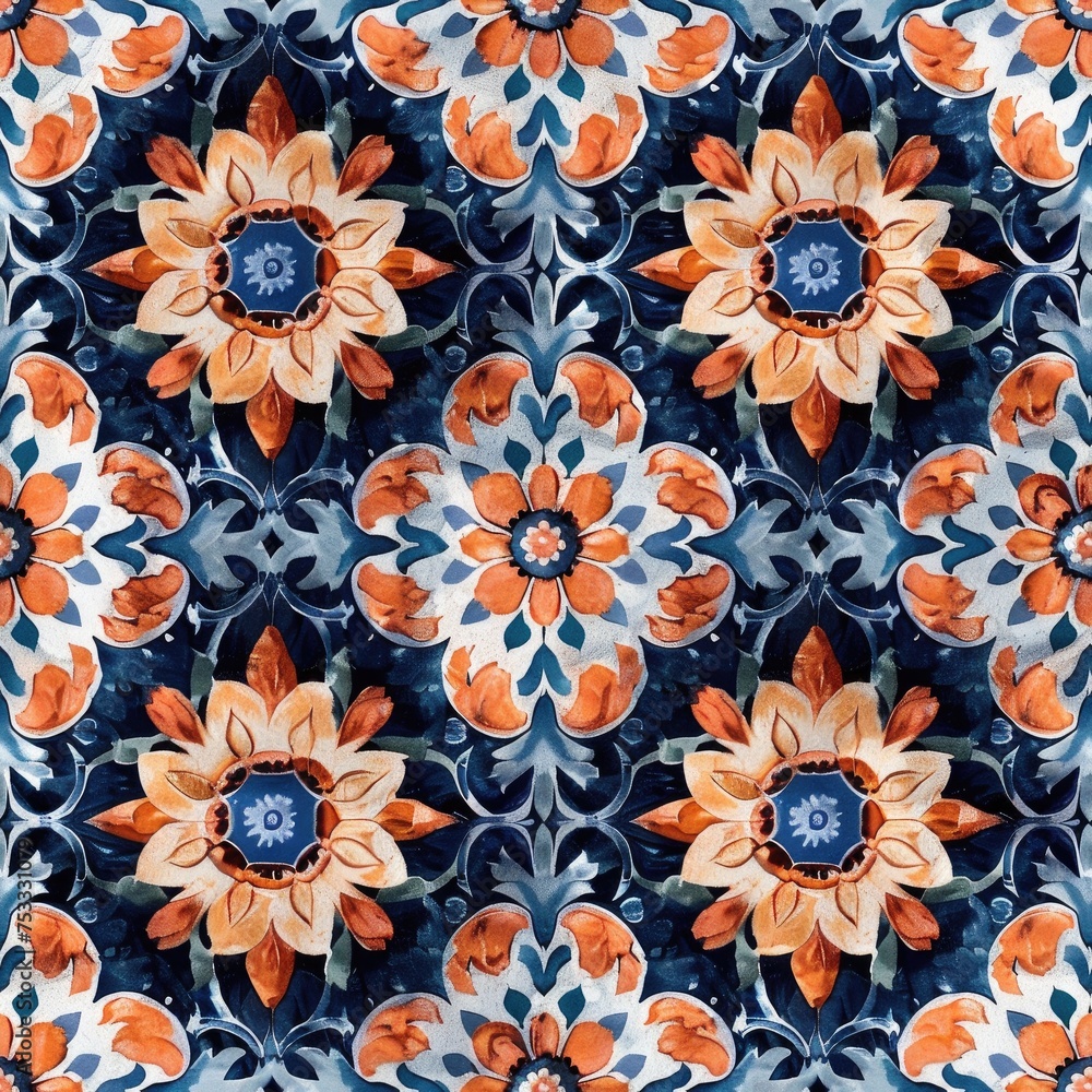 seamless blue and ornage vivid colors Apache theme pattern set design ...