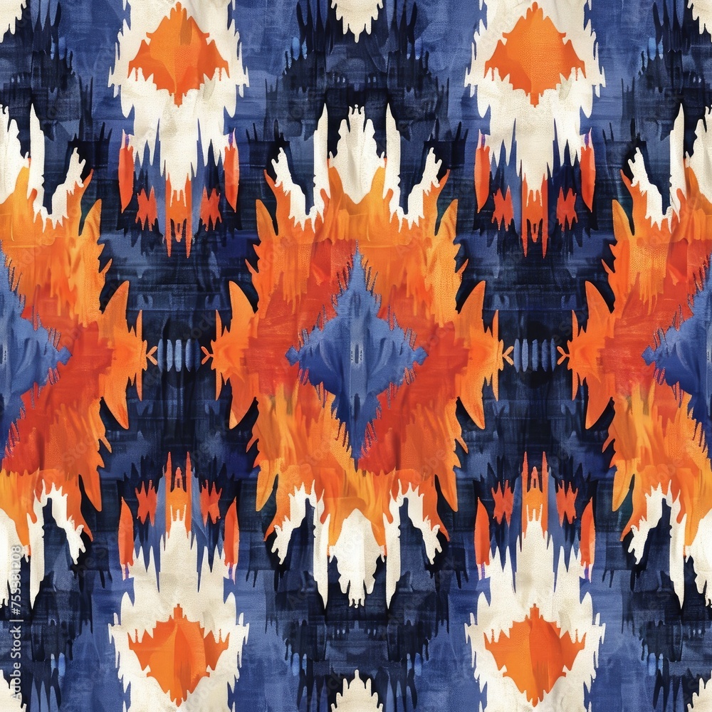 seamless blue and ornage vivid colors Apache theme pattern set design ...