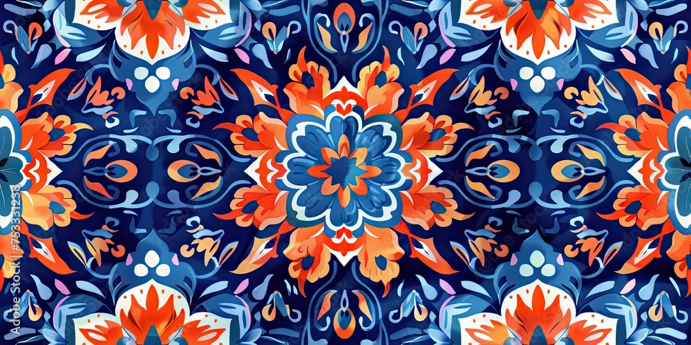 seamless blue and ornage vivid colors Apache theme pattern set design ...