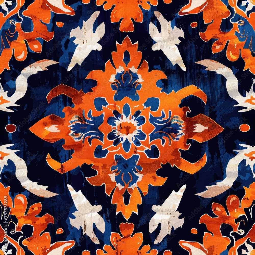 seamless blue and ornage vivid colors Apache theme pattern set design ...